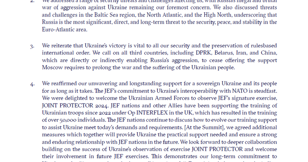 Joint Statement, The Joint Expeditionary Force Leaders’ Summit, Tallinn ...