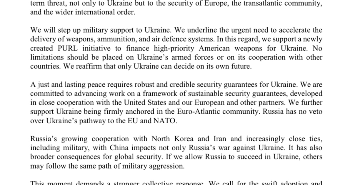 Joint Statement by the Leaders of the Nordic-Baltic Eight and Ukraine - Statsministeriet