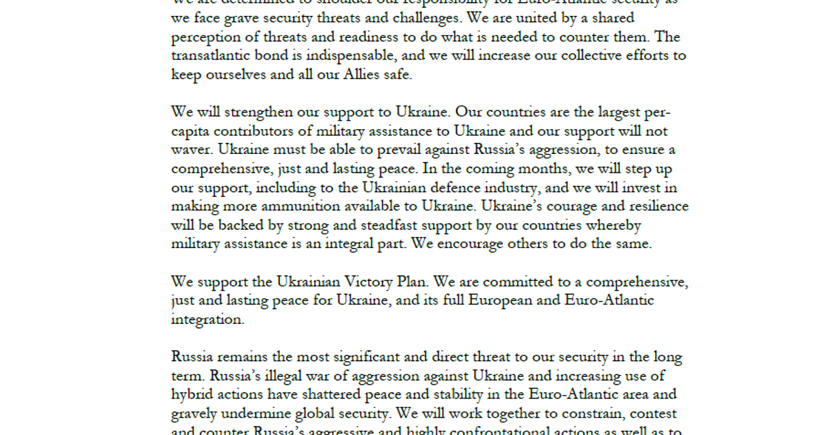Joint statement by the Heads of Government of Denmark, Estonia, Finland ...